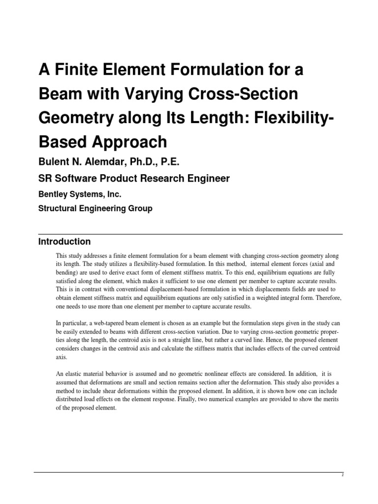 A Finite Element Formulation For A Beam With Varying Cross-Section ...