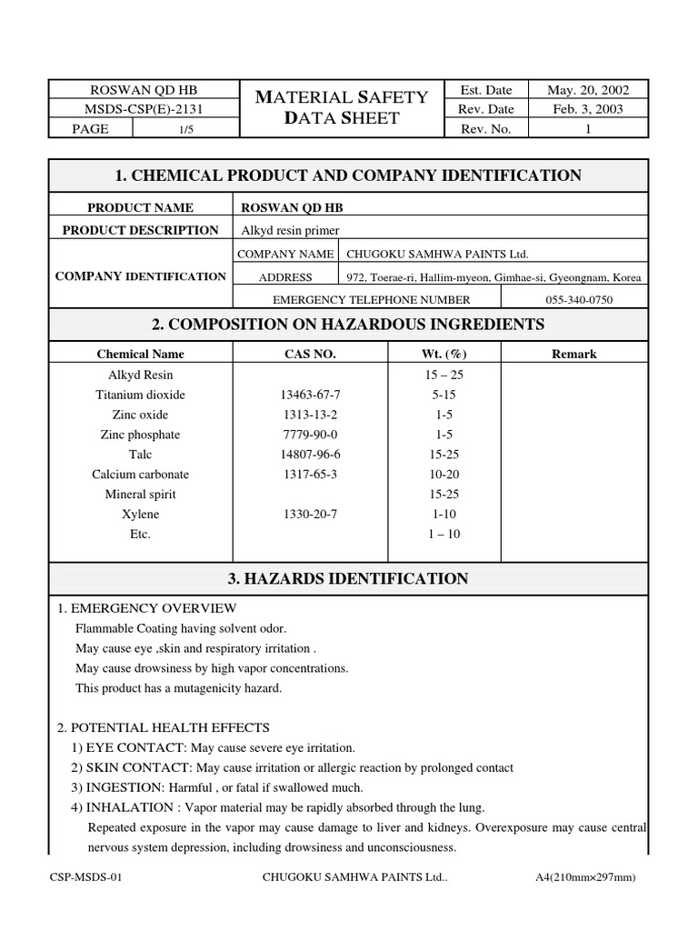 MSDS-CSP e - 2131 Roswan QD HB | PDF | Firefighting | Fires