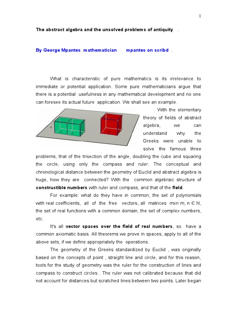 The Abstract Algebra And The Unsolved Problems Of Antiquity PDF