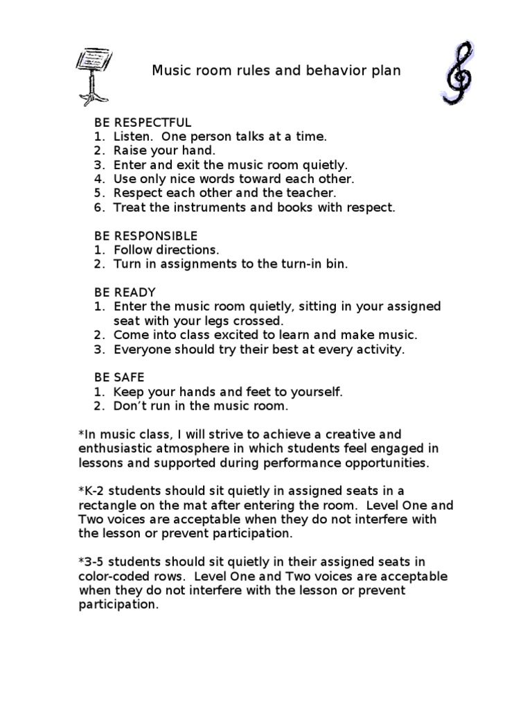 Music Room Rules and Behavior Plan | PDF | Classroom | Education Theory