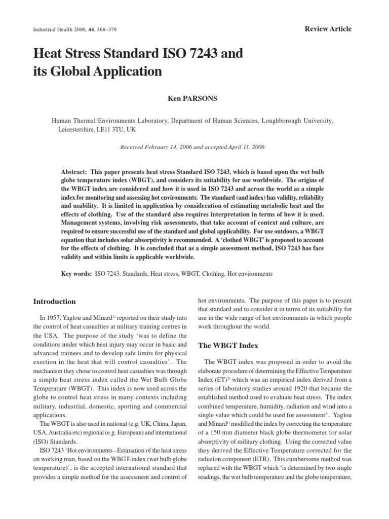 ISO 7243.pdf | Hyperthermia | Heat Transfer