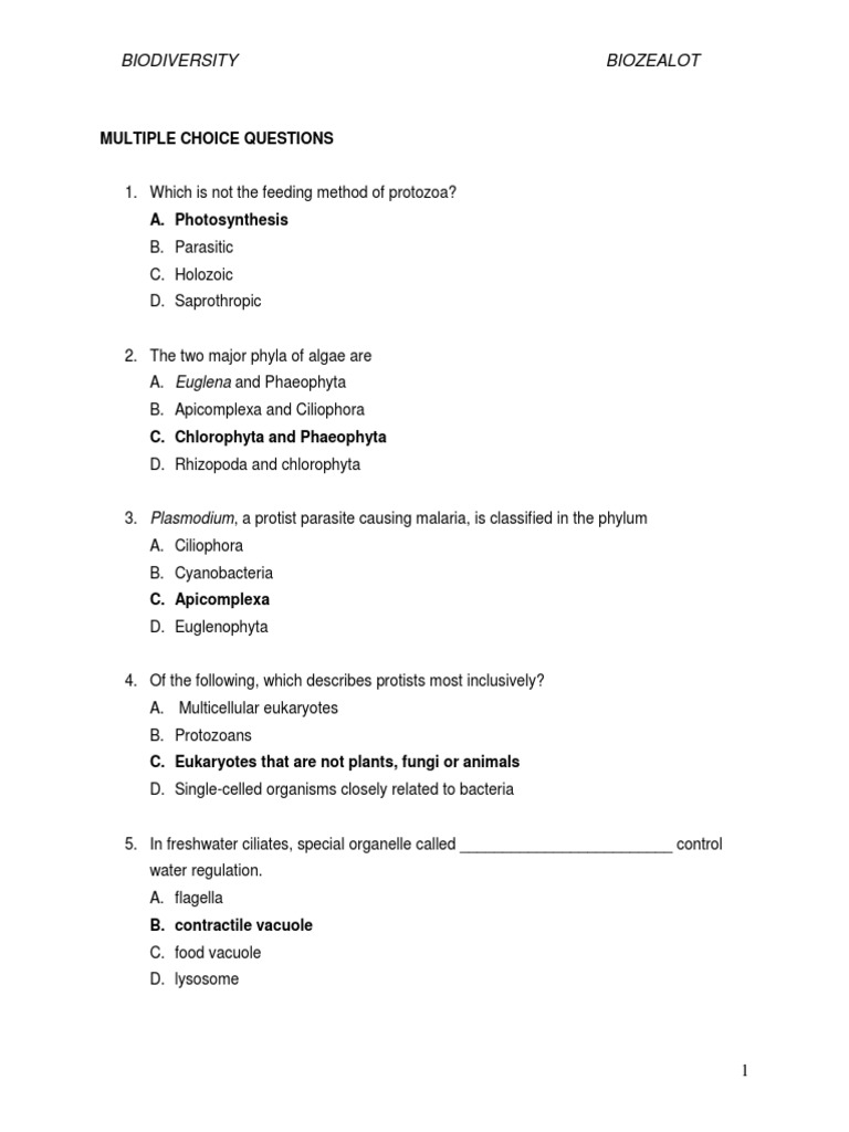 Biodiversity Biozealot: Multiple Choice Questions | PDF | Reproduction ...