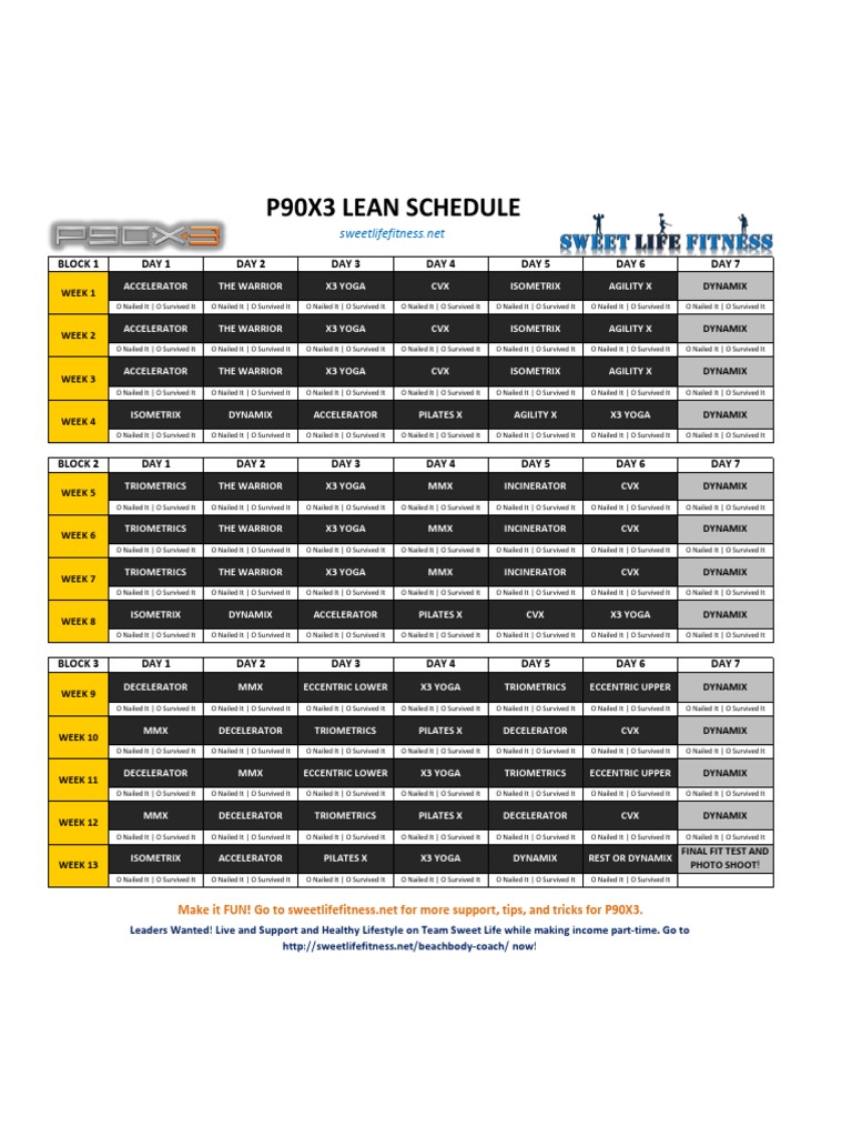 p90x3 Lean Schedule | PDF | Physical Exercise