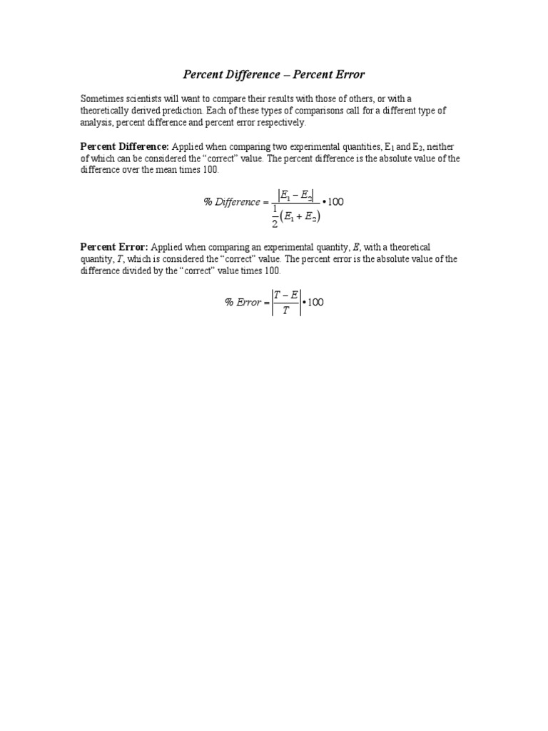 Percent Difference vs. Percent Error | PDF