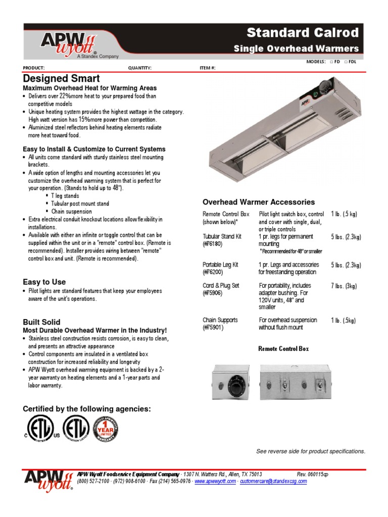 APW FD-FDL Heat Lamp | PDF | Building Engineering | Electrical Engineering