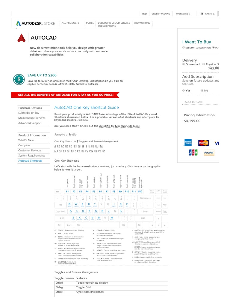 AutoCAD One Key Shortcut Guide - AutoCAD Commands - Autodesk Store | PDF | Auto Cad ...