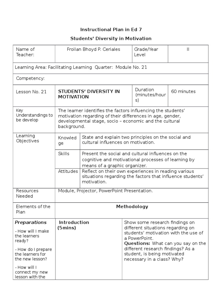 Instructional Plan | Download Free PDF | Motivation | Motivational