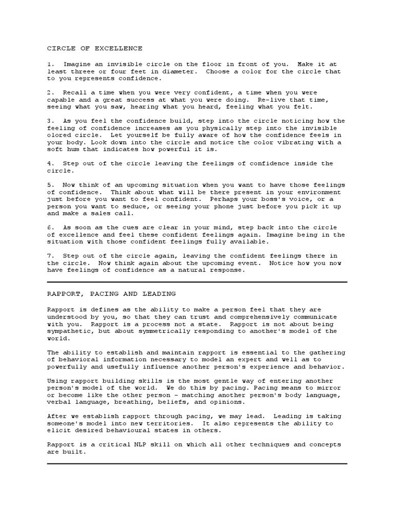 NLP - Exercises | PDF | Perception | Nonverbal Communication