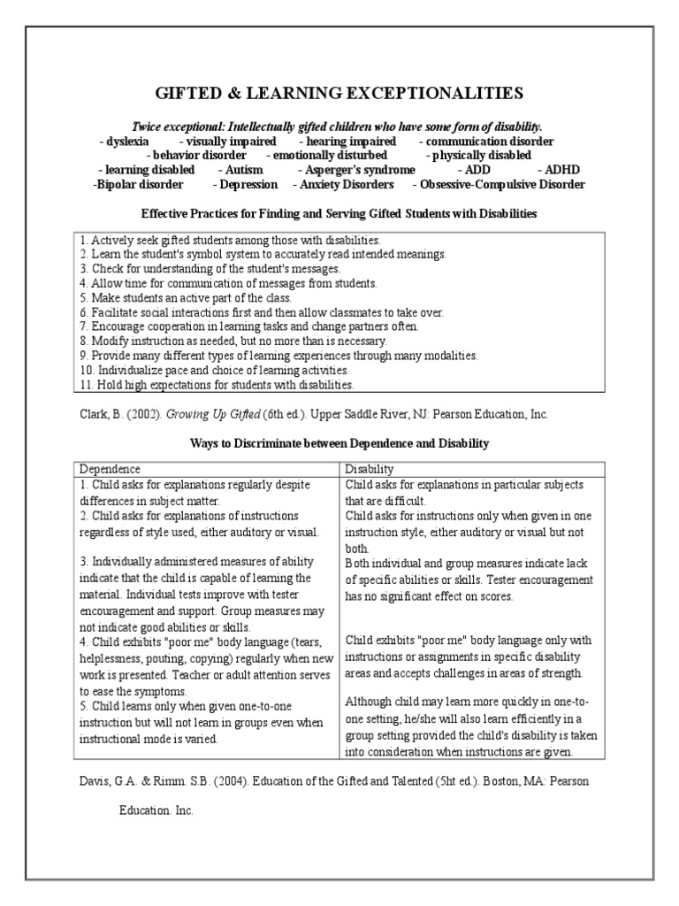 Gifted and Learning Exceptionalities - Handout | PDF | Intellectual ...