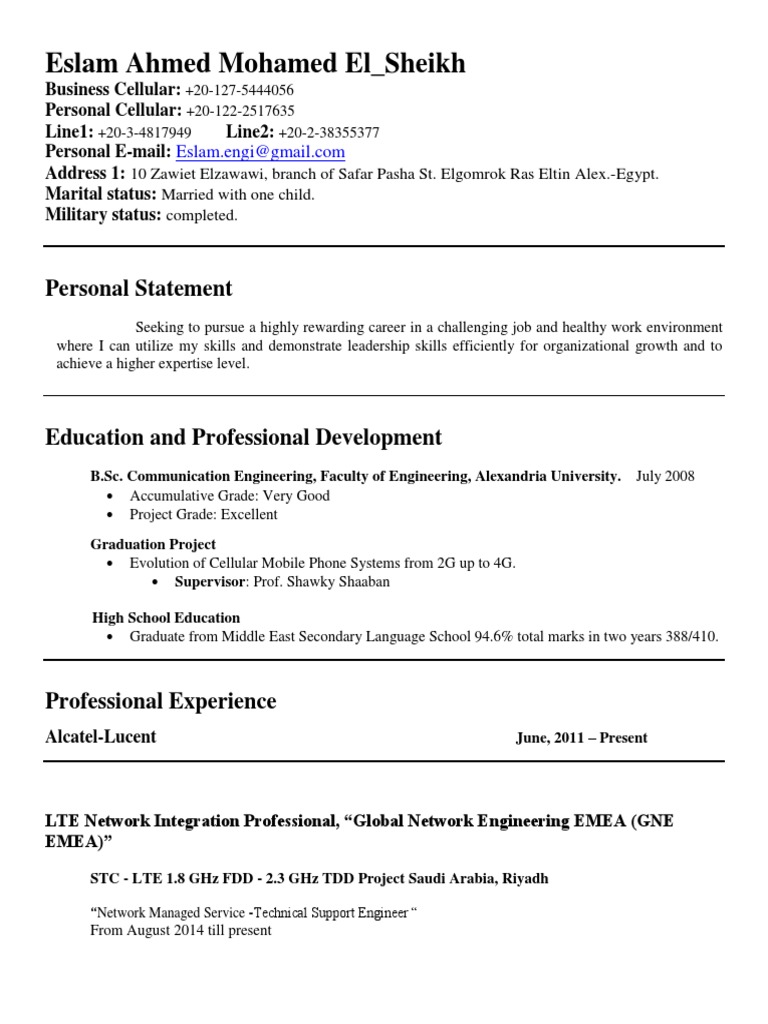 Eslam CV | PDF | Gsm | Lte (Telecommunication)