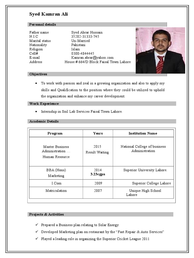 Syed Kamran Ali: Personal Details | PDF