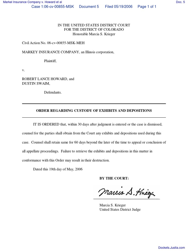 Markel Insurance Company v. Howard Et Al - Document No. 5 | PDF