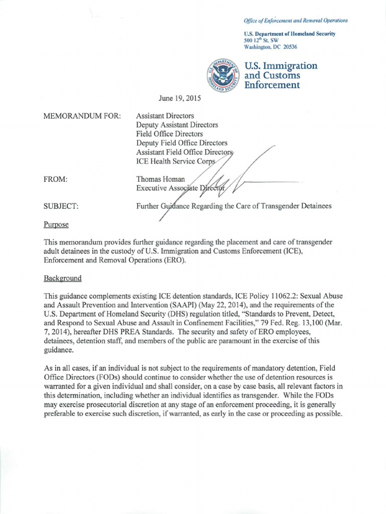 ICE Transgender Care Memorandum | PDF