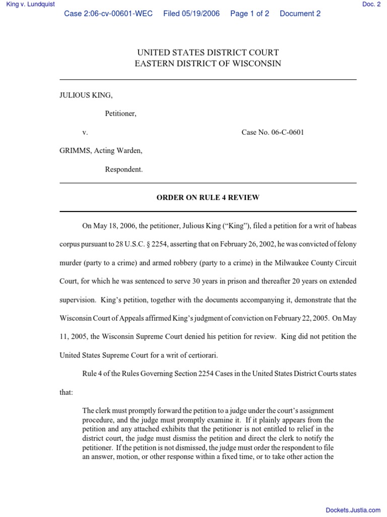 King v. Lundquist - Document No. 2 | PDF | United States District Court ...