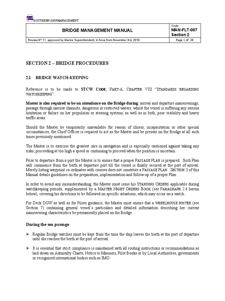 Bridge Management Procedures Manual | PDF | Navigation | Water Transport