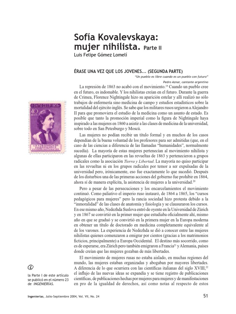 Sofía Kovalevskáya - Una Nihilista Part. II | PDF | Mujer | Feminismo