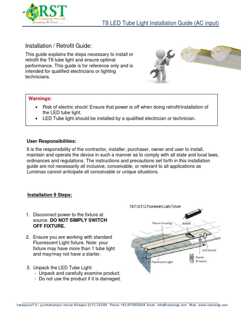 T8 LED Tube Light Installation Guide | PDF | Technology & Engineering