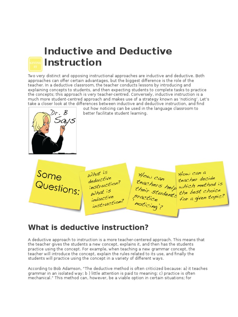 Differences Between Inductive and Deductive Instruction | PDF ...