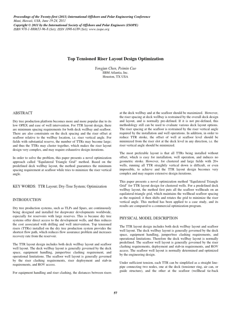 Top Tensioned Riser Layout Design Optimization: Yongjun Chen, Peimin ...