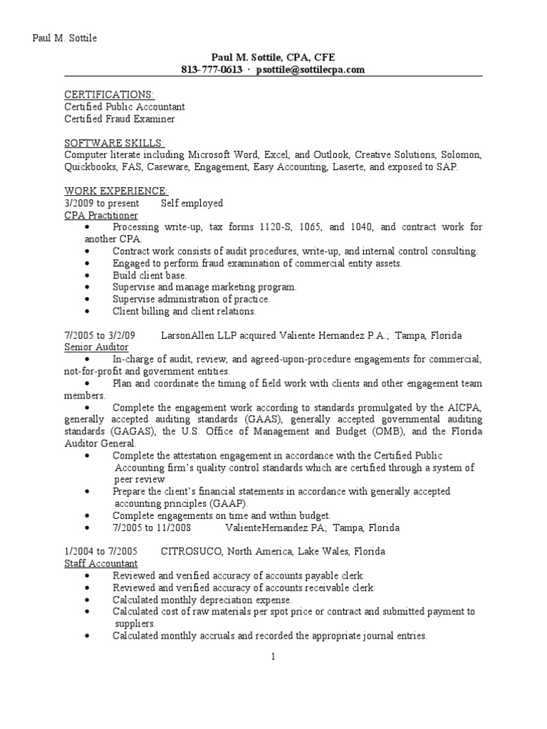 Paul's Resume Template 2010 | Certified Public Accountant | Accounting