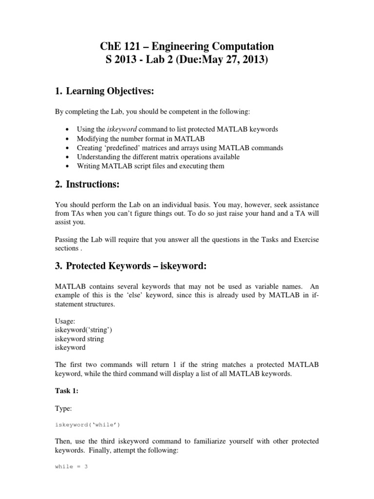 Lab 2 | PDF | Matlab | Reserved Word