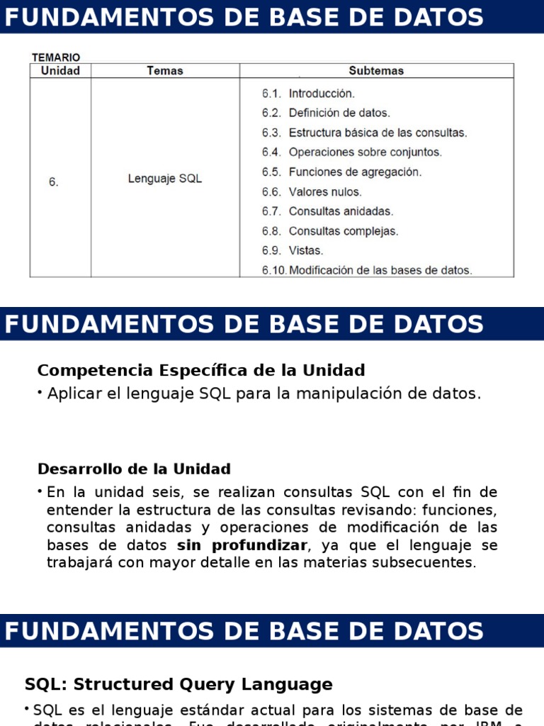 Fundamentos de BD-U6 Lenguaje SQL | PDF | SQL | Servidor SQL de Microsoft