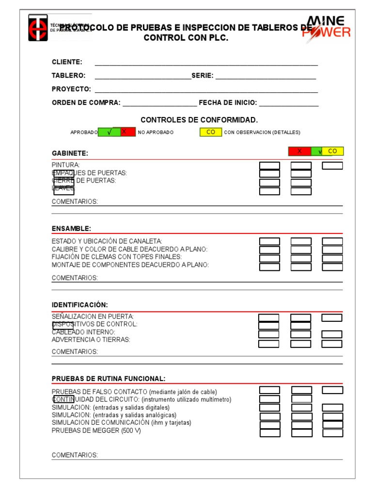 Formato Protocolo de Prueba para Tableros | PDF