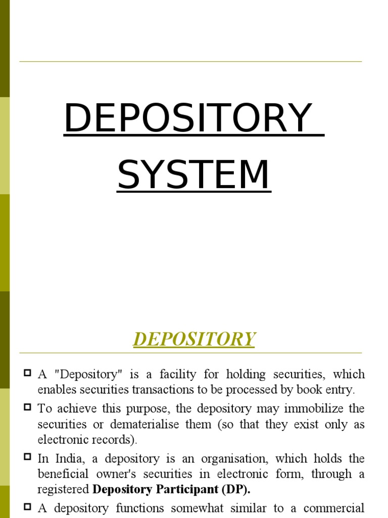 Depository System | PDF | Securities (Finance) | Stock Market