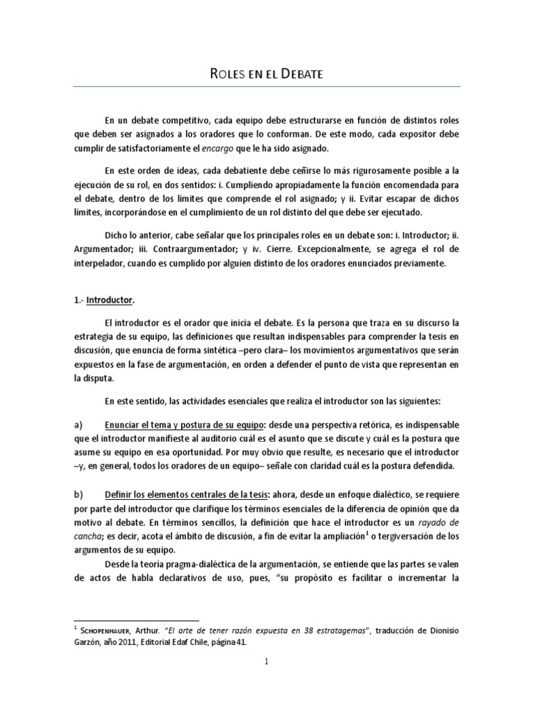 Roles en El Debate | PDF | Falacia | Teoría de la argumentación