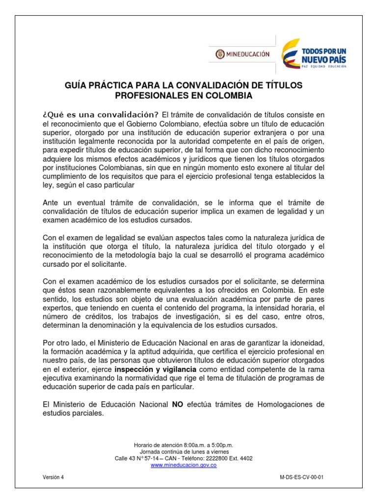 Convalidacion de Titulos en Colombia | Educación más alta | Prueba ...