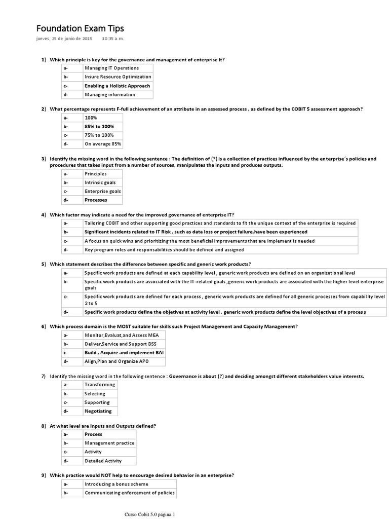 Foundation Exam Tips | PDF | Business Process | Cobit