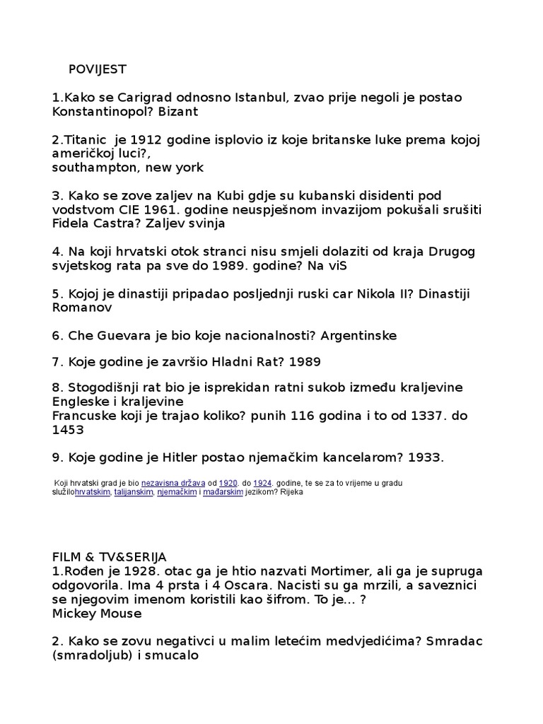 KVIZ Pitanja 2 | PDF