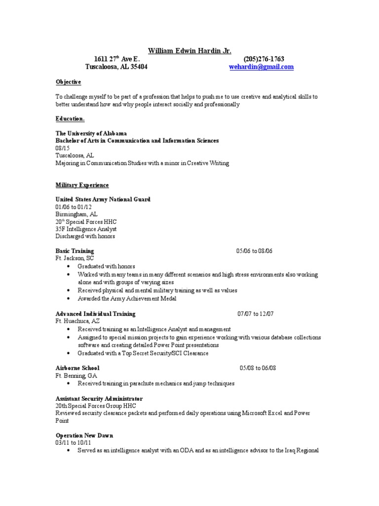 William Edwin Hardin Jr. Resume | PDF | Career & Growth | Business