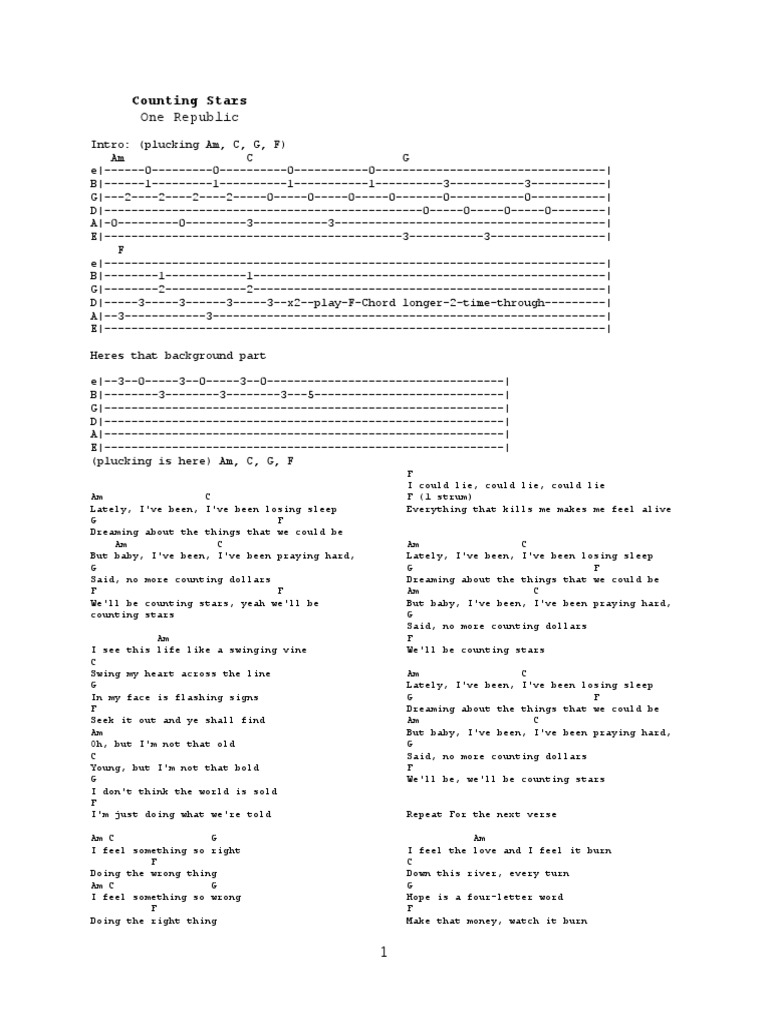 One Republic: Counting Stars | PDF | Song Structure | Leisure