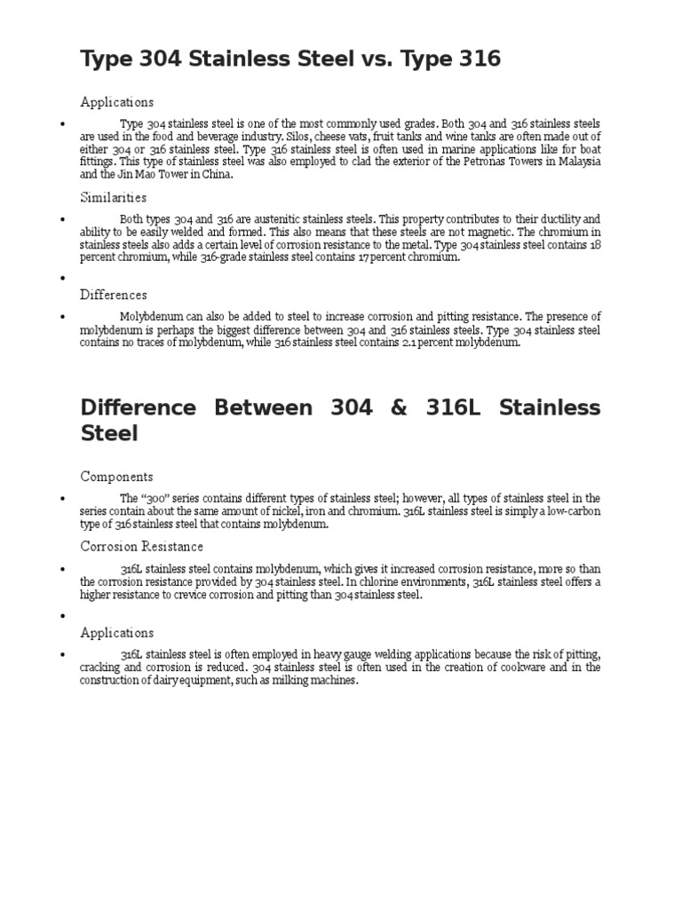 SUS 304 Vs SUS 316 | PDF | Stainless Steel | Steel