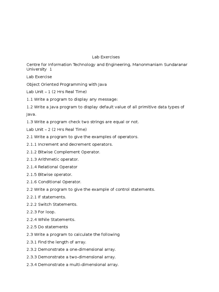 Lab Exercises Pdf Class Computer Programming Method Computer