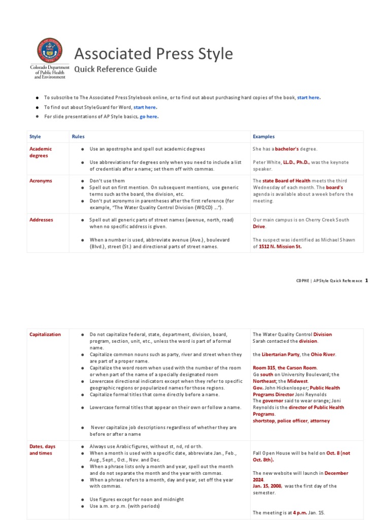 AP Style Guide Cheat Sheet | PDF AP Style Guide Cheat Sheet | PDF