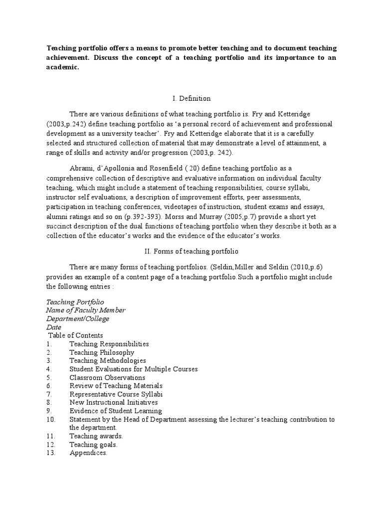 Sample Assignment Teaching Portfolio | PDF | Lecturer | Course Evaluation