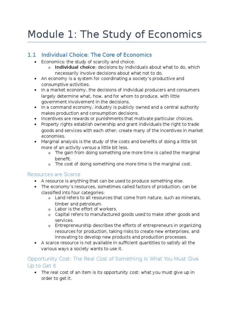 Notes Module 1 | PDF | Factors Of Production | Economics