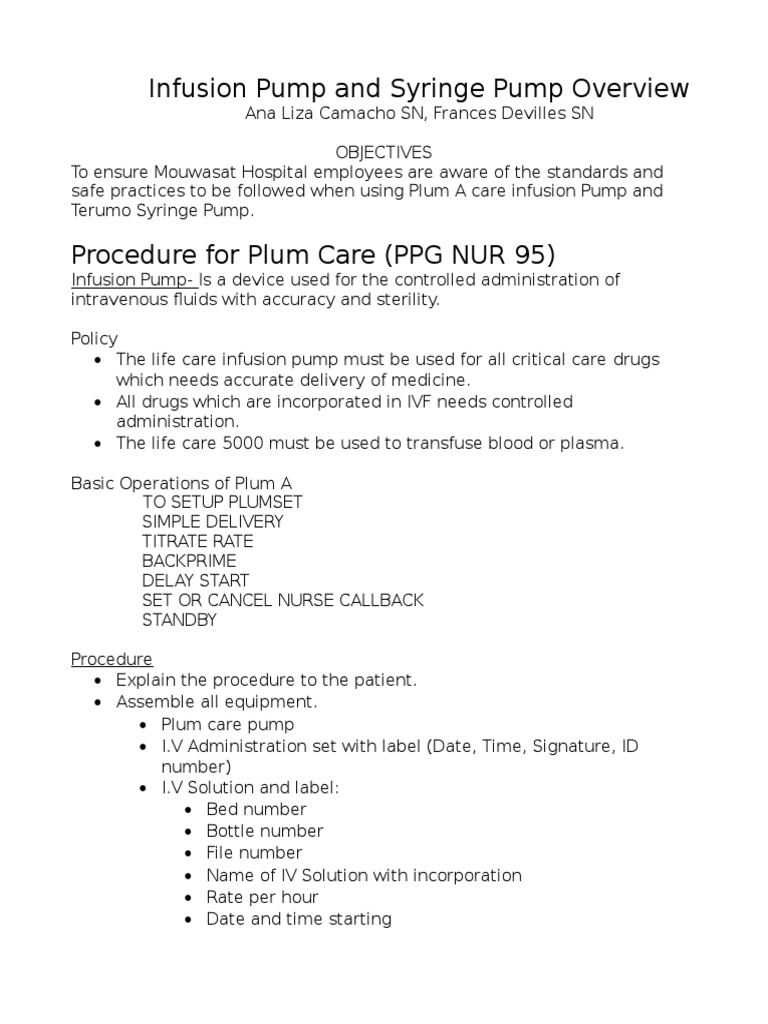 Infusion and Syringe Pump Guidelines | PDF | Intravenous Therapy | Syringe