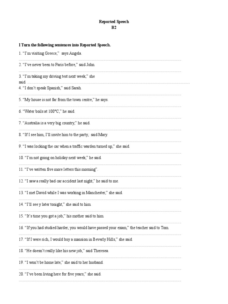 Reported Speech B2 | PDF | Leisure