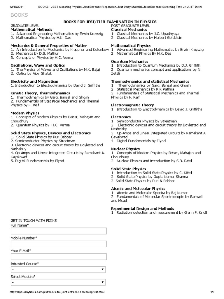 BOOKS - JEST Coaching Physics, Jest Entrance Preparation, Jest Study Material, Joint Entrance ...