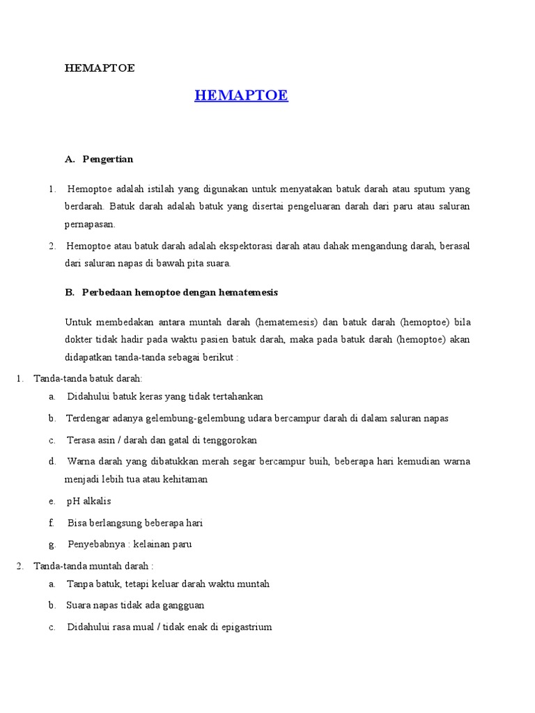 Definisi dan Penyebab Hemoptoe | PDF | Perjalanan | Kesehatan Holistik