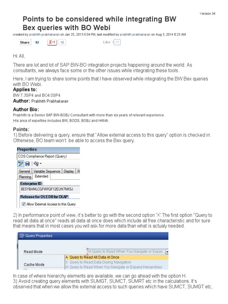 Points To Be Considered While Integrating BW & BO Webi | PDF | Information Retrieval | Program ...