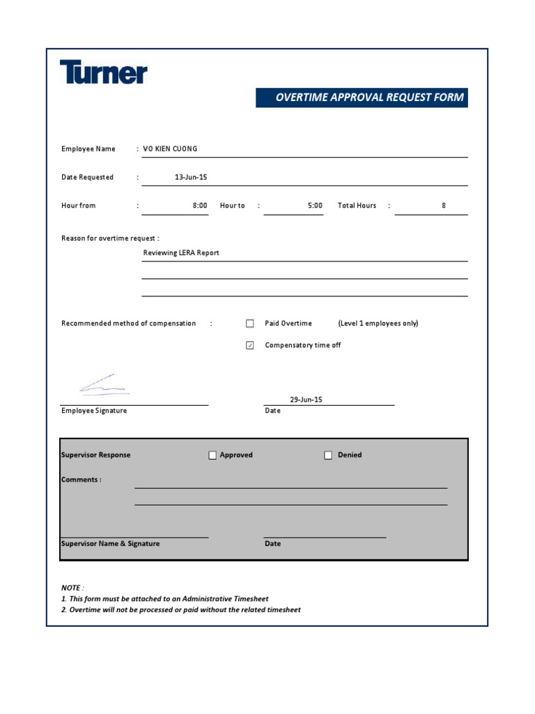 Overtime Approval Request Form Template | PDF