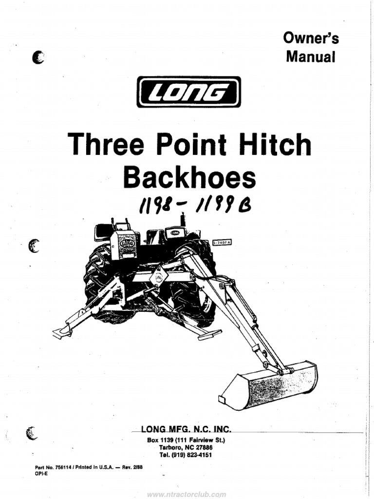 Long Three Point Hitch Backhoes Owners Manual | PDF | Tractor | Loader (Equipment)
