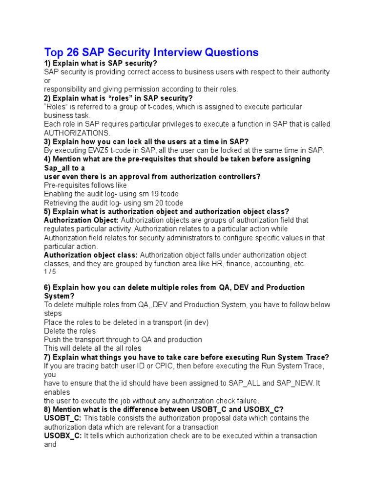 Top 26 SAP Security Interview Questions | PDF | Database Transaction ...