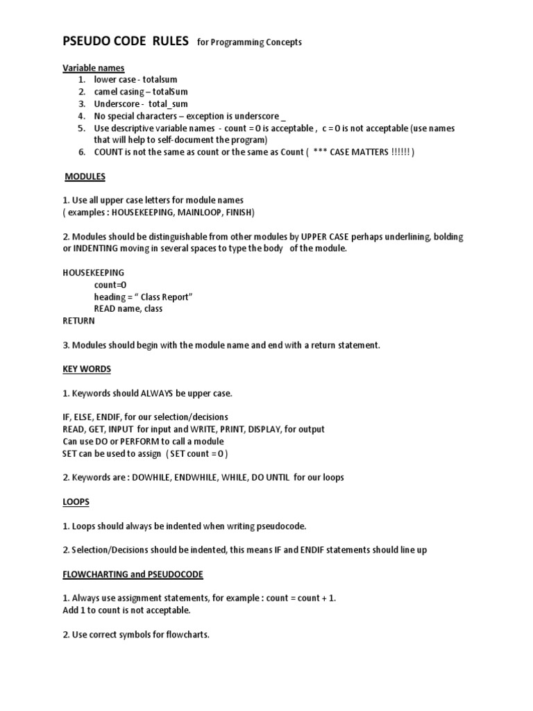 Pseudo Code Rules: Variable Names | PDF | Teaching Methods & Materials ...