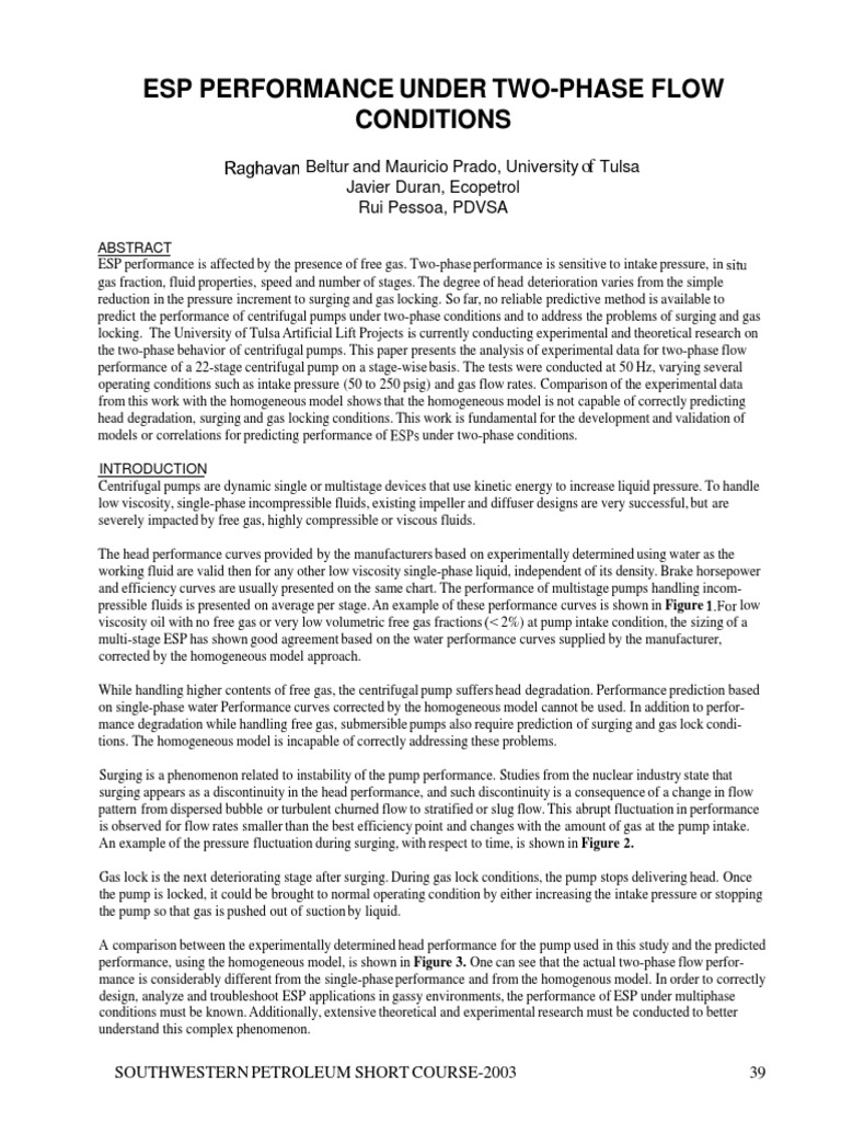 ESP Performance in Two-Phase Flow | PDF | Pump | Fluid Dynamics