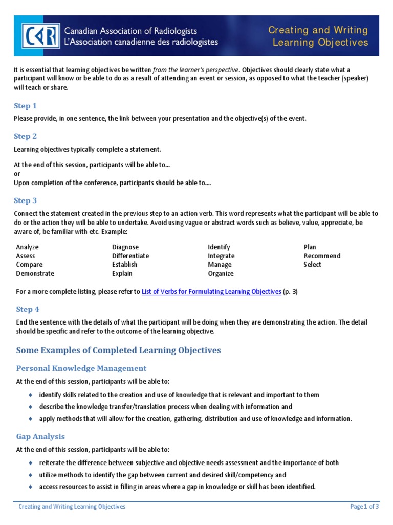 CAR Creating and Writing Learning Objectives | PDF | Science & Mathematics